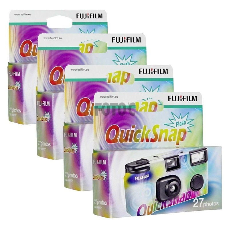 Fujifilm Quicksnap engangskamera med blitz. 27 billeder, 400 asa, 4 stk
